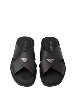 Prada Saffiano Leather Crisscross Slides