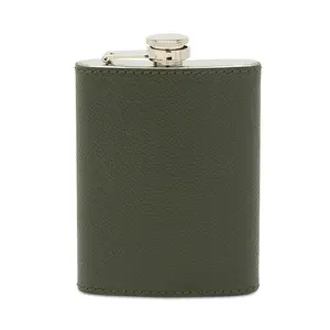 BLUE PHEASANT Warren Stainless Steel And Full Grain Leather Flask - Forest Green