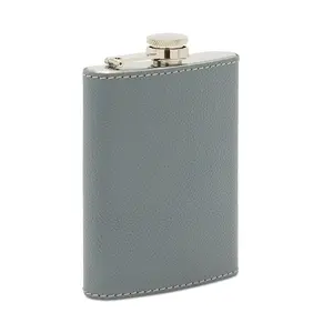 BLUE PHEASANT Warren Stainless Steel And Full Grain Leather Flask - Gray