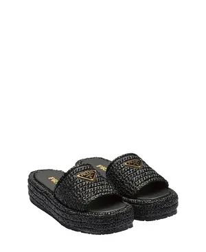 Prada Crochet Flatform Slides - Black