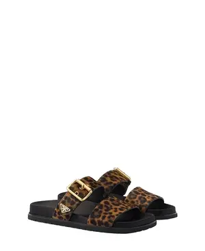 Prada Printed Leather Slides - Neutral