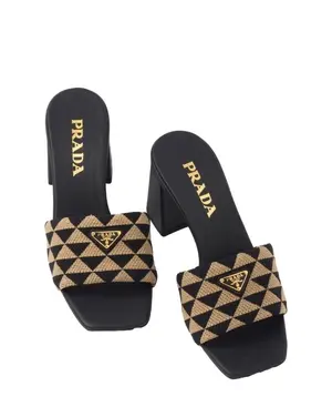 Prada Embroidered Fabric Heeled Sandals