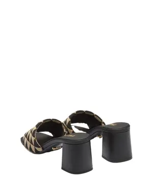 Prada Embroidered Fabric Heeled Sandals