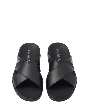 Prada Leather Crisscross Slides