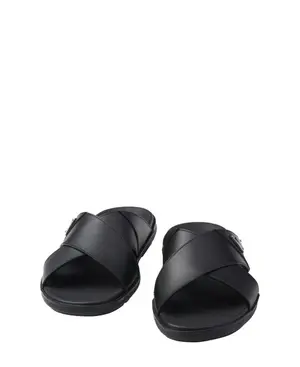 Prada Leather Crisscross Slides