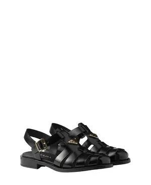 Prada Brushed Leather Fisherman Sandals - Black