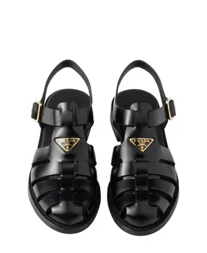 Prada Brushed Leather Fisherman Sandals - Black