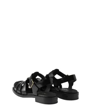 Prada Brushed Leather Fisherman Sandals - Black