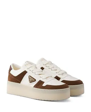Prada Downtown Nappa Leather And Suede Sneakers - Brown