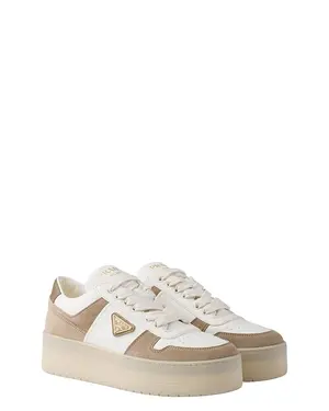 Prada Downtown Nappa Leather And Suede Sneakers - Neutral