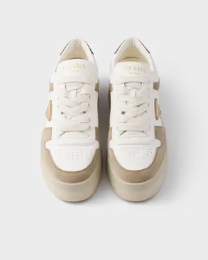 Prada Downtown Nappa Leather And Suede Sneakers - Neutral