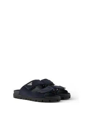 Prada PRADA Suede Band Sandals With Enameled Triangle Logo Navy