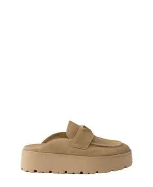 Prada Suede Flatform Mules - Neutral