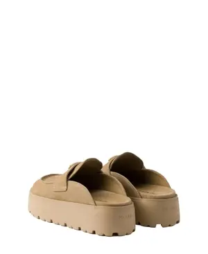 Prada Suede Flatform Mules - Neutral
