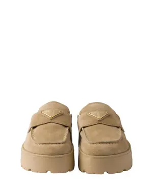 Prada Suede Flatform Mules - Neutral