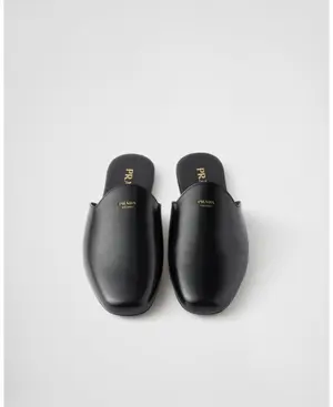 Prada Brushed Leather Mules - Black