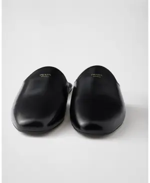 Prada Brushed Leather Mules - Black