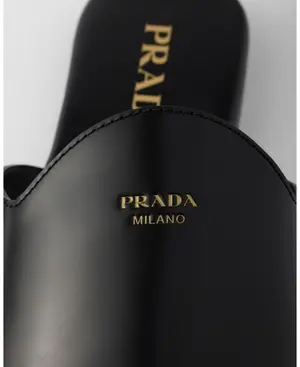 Prada Brushed Leather Mules - Black
