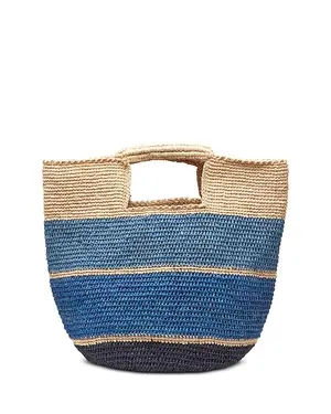 Mar Y Sol Camden Stripe Raffia Tote - Navy