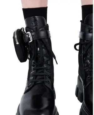 Prada Monolith Leather And Re-nylon Boots With Pouch - Black