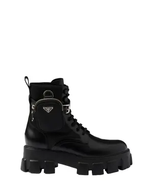 Prada Monolith Leather And Re-nylon Boots With Pouch - Black
