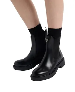 Prada Brushed Leather Chelsea Booties