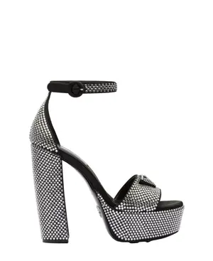 Prada Satin Platform Sandals With Crystals
