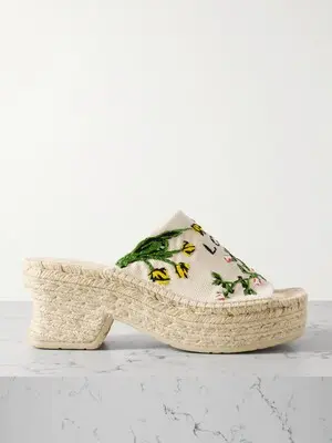 Loewe Embroidered Platform Espadrille Mules