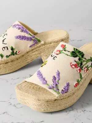 Loewe Embroidered Platform Espadrille Mules