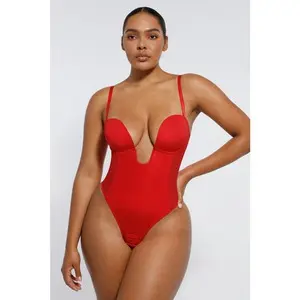SHAPELLX Airslim Deep Plunge Low-back Thong Bodysuit - Crimson Red