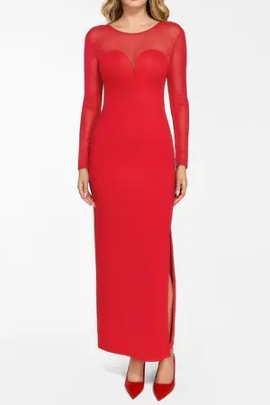 POPILUSH Shapewear Mesh Maxi Dress - Bright Red