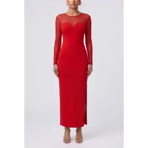 POPILUSH Shapewear Mesh Maxi Dress - Bright Red