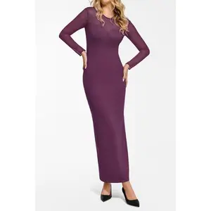 POPILUSH Shapewear Mesh Maxi Dress - Plum