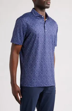 Johnnie-o Boggings Mushroom Print Prep-formance Golf Polo - Navy