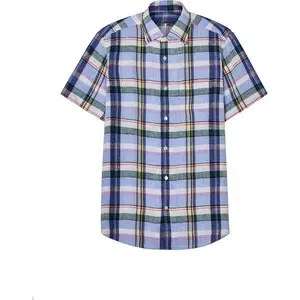 Robert Talbott Morgan Plaid Linen Short Sleeve Shirt - Blue Multi