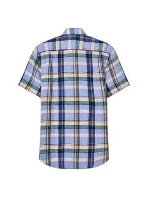Robert Talbott Morgan Plaid Linen Short Sleeve Shirt - Blue Multi