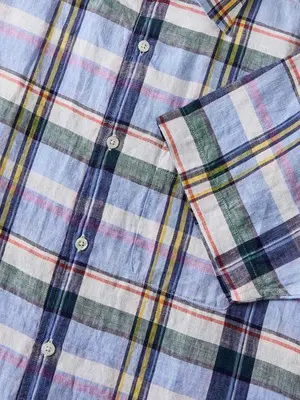 Robert Talbott Morgan Plaid Linen Short Sleeve Shirt - Blue Multi