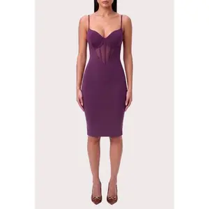 POPILUSH Shapewear Mesh Corset Paneled Midi Dress - Plum