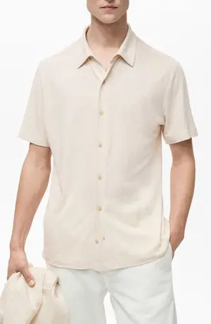 Mango Regular Fit Short Sleeve Linen Blend Button-up Shirt - Ivory White