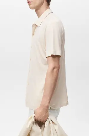 Mango Regular Fit Short Sleeve Linen Blend Button-up Shirt - Ivory White