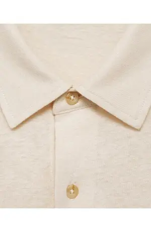 Mango Regular Fit Short Sleeve Linen Blend Button-up Shirt - Ivory White
