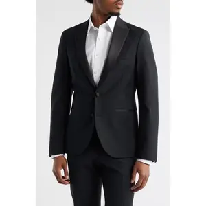 OPEN EDIT Peaked Lapel Wool Blend Tuxedo Jacket - Black Caviar