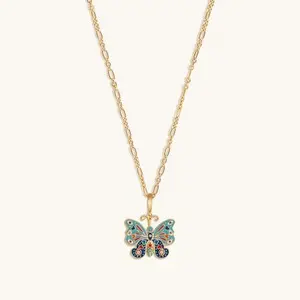KARMA AND LUCK Butterfly Charm Necklace - Gold/multicolor