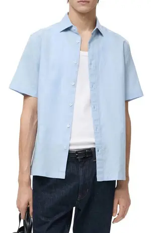 Mango Regular Fit Linen Blend Button-up Shirt Blue