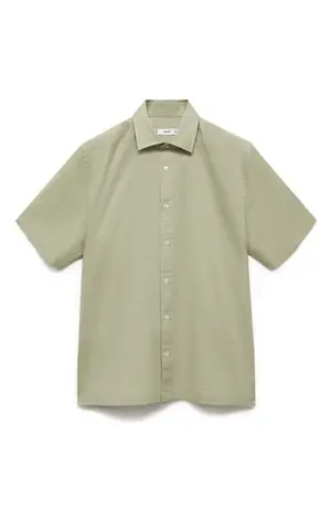 Mango Regular Fit Linen Blend Button-up Shirt - Pastel Green