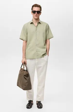 Mango Regular Fit Linen Blend Button-up Shirt - Pastel Green