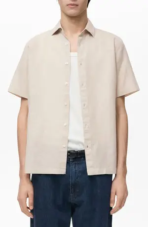 Mango Regular Fit Linen Blend Button-up Shirt Sand