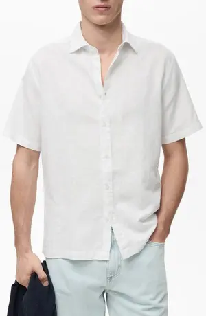 Mango Regular Fit Linen Blend Button-up Shirt White