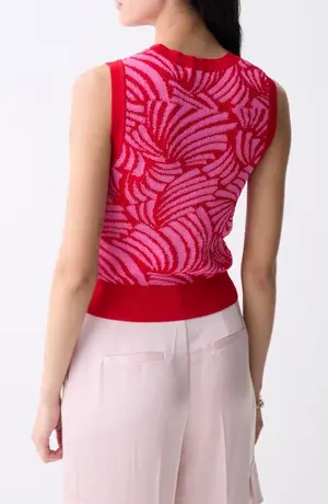 Deluc Thyago Abstract Jacquard Sleeveless Sweater - Red With Pink Details