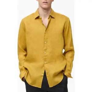 Mango Regular Fit Linen Button-up Shirt Curry